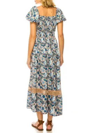 A COLLECTIVE STORY Floral Print Maxi Dress With Smocked Waist And Lace Trim