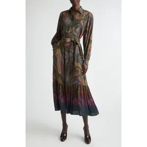 Etro Paisley Print Long Sleeve Shirtdress - Green