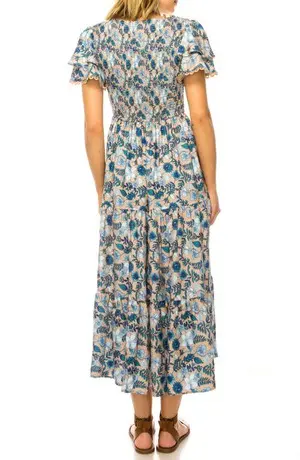 A COLLECTIVE STORY Floral Print Flutter Sleeve V-neck Midi Dress