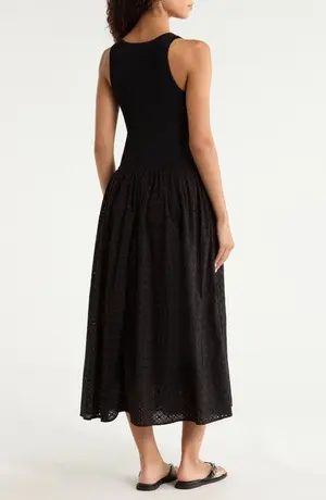 Elan Mixed Media Eyelet Maxi Cover-up Dress