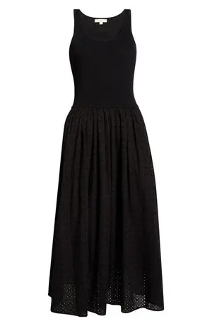 Elan Mixed Media Eyelet Maxi Cover-up Dress