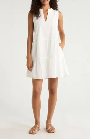 Elan Eyelet Tiered Sleeveless Cover-up Minidress - White