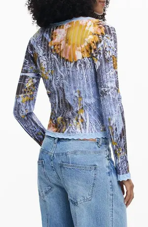Desigual Abstract Print Rib Knit Top