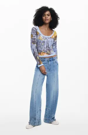 Desigual Abstract Print Rib Knit Top