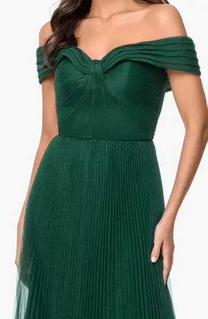 XSCAPE EVENINGS Off The Shoulder Pleated Organza Gown