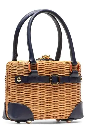 FRANCES VALENTINE Lady Basket Wicker Handheld Bag - Navy