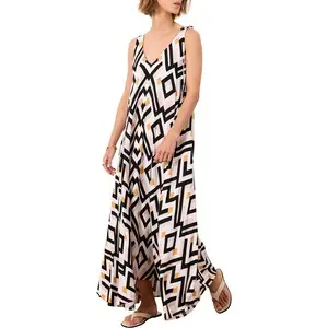 Mint Velvet Monaco Geo Print Maxi Dress With V-neckline And Tie Shoulders