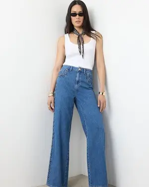 Mint Velvet Swirl Detail Wide Leg Jeans