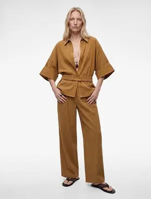KOTON Pleated Wide Leg Trousers With Pocket - Khaki