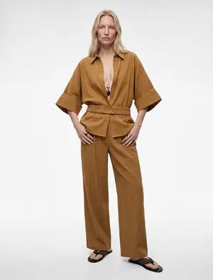 Koton Pleated Wide Leg Trousers - Khaki