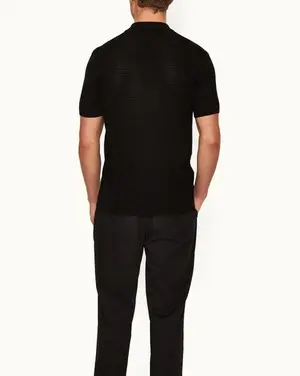 Orlebar Brown Roddy Tailored Fit Open Mesh Stitch Polo Shirt - Black