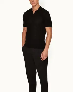 Orlebar Brown Roddy Tailored Fit Open Mesh Stitch Polo Shirt - Black