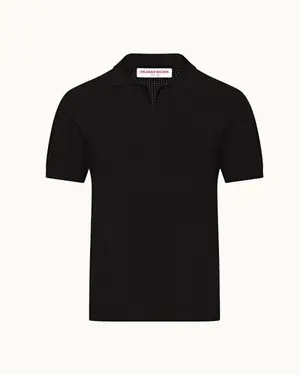Orlebar Brown Roddy Tailored Fit Open Mesh Stitch Polo Shirt - Black