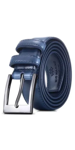 MIO MARINO Dual Loop Leather Dress Belt Navy