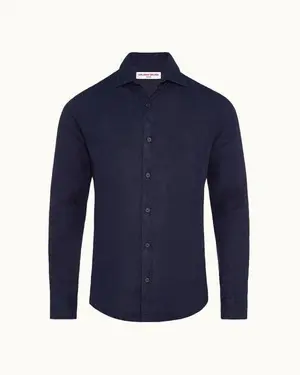 Orlebar Brown Giles Linen Cutaway Collar Tailored Fit Linen Shirt