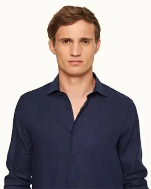 Orlebar Brown Giles Linen Cutaway Collar Tailored Fit Linen Shirt