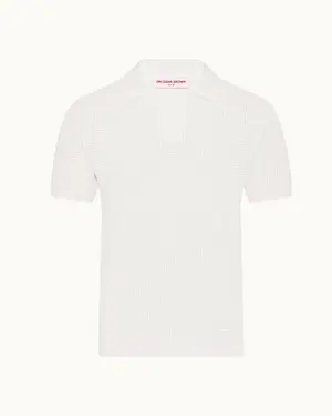 Orlebar Brown Roddy Tailored Fit Open Mesh Stitch Polo Shirt - White