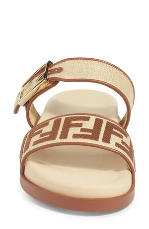 Fendi Ff Buckle Slide Sandals - Brown