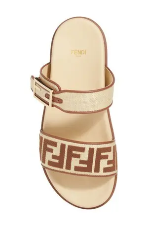 Fendi Ff Buckle Slide Sandals - Brown