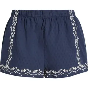 FLORENCE BY MILLS Embroidered Cotton Shorts - Navy