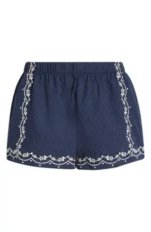FLORENCE BY MILLS Embroidered Cotton Shorts - Navy