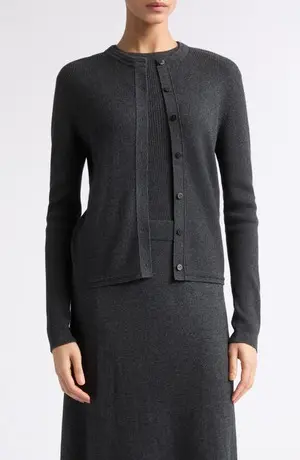 LISA YANG Ribbed Cotton & Cashmere Cardigan - Eclipse