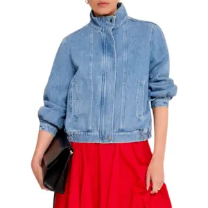 Mint Velvet Denim Bomber Jacket - Blue