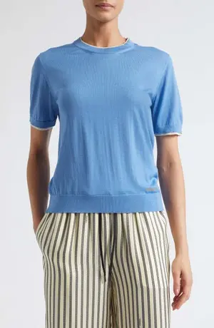 Versace Short Sleeve Wool Sweater - Sky