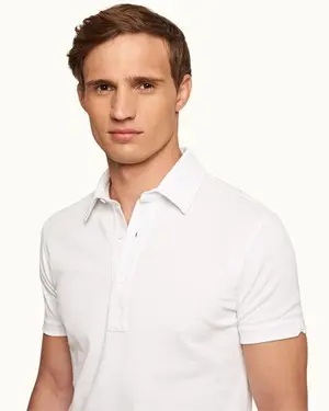Orlebar Brown Sebastian Pique Tailored Fit Pique Polo Shirt - White