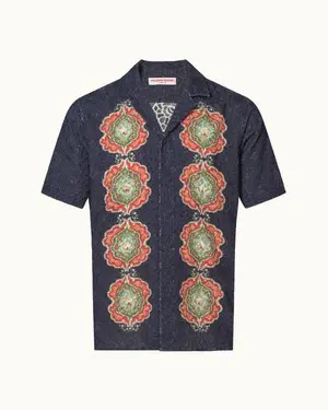 Orlebar Brown Maitan Broderie Relaxed Fit Broderie Anglaise Shirt - Night Iris