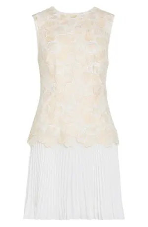 MILLY Maggie Embroidered Pleated Sleeveless Minidress