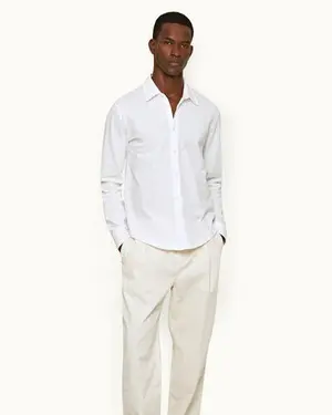 Orlebar Brown Giles Pique Classic Collar Cotton Pique Shirt - White
