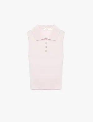 KOTON Sleeveless Ribbed Polo Knit Top