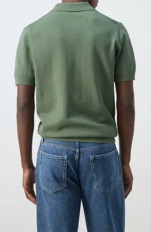 Mango Solid Cotton Waffle Zip Polo Sweater - Green