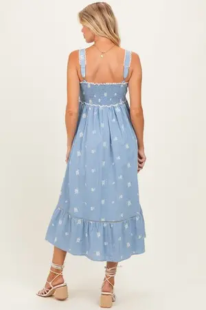 PINKBLUSH Vintage Floral Smocked V-neck Maternity Maxi Dress