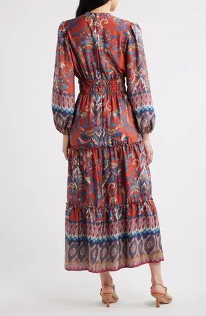Julia Jordan Paisley Floral Long Sleeve Tiered Dress