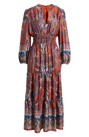 Julia Jordan Paisley Floral Long Sleeve Tiered Dress