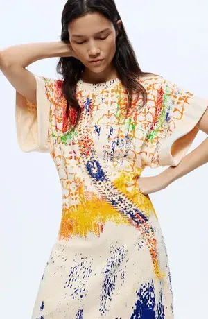 Desigual Mixed Paint Print Cotton Mini Dress