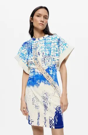Desigual Mixed Paint Print Cotton Mini Dress