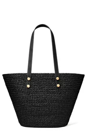 Tory Burch Large Romy Straw Basket Tote Bag - Black