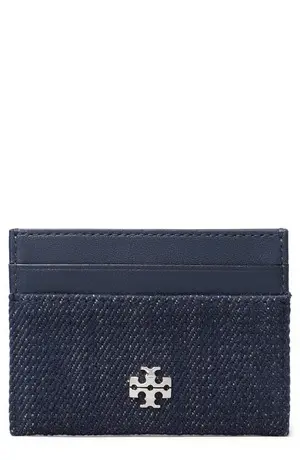Denim-Print Suede Card Cases