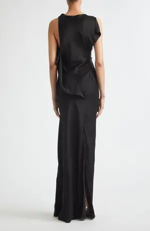 Victoria Beckham Kyra Sleeveless Draped Satin Gown - Black