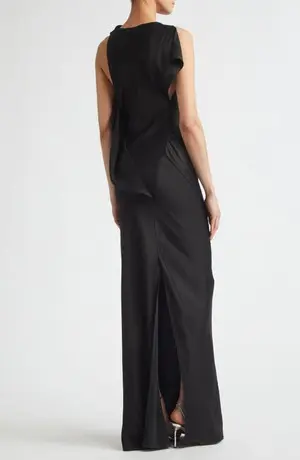 Victoria Beckham Kyra Sleeveless Draped Satin Gown - Black