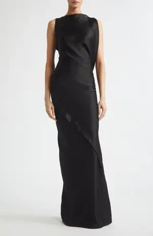 Victoria Beckham Sleeveless Draped Satin Gown - Black