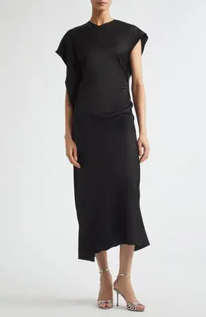 Victoria Beckham Dolman Sleeve Asymmetric Midi Dress - Black
