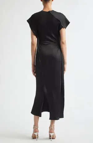 Victoria Beckham Dolman Sleeve Asymmetric Midi Dress - Black