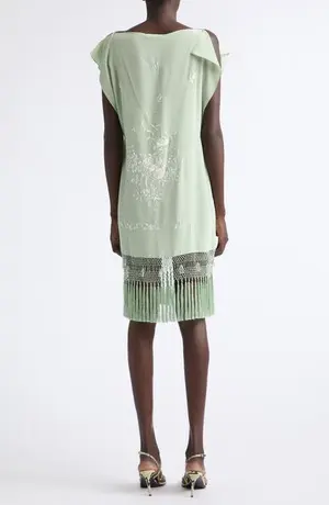 CONNER IVES Piano Shawl Floral Embroidered Fringe Silk Mini Dress