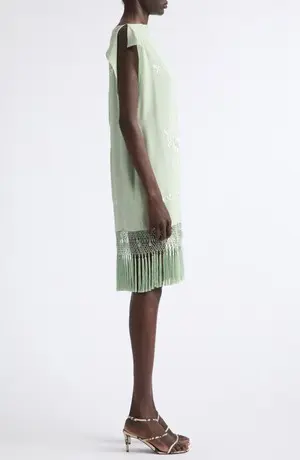 CONNER IVES Piano Shawl Floral Embroidered Fringe Silk Mini Dress