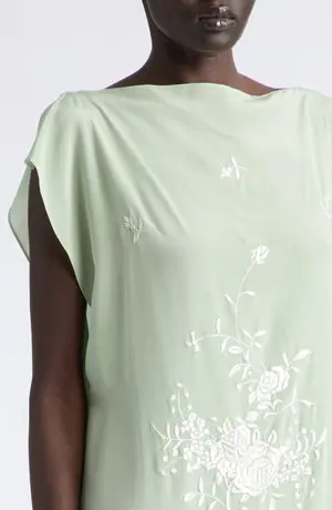 CONNER IVES Piano Shawl Floral Embroidered Fringe Silk Mini Dress