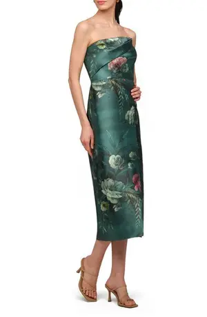 KAY UNGER Amelie Floral Strapless Mikado Sheath Dress